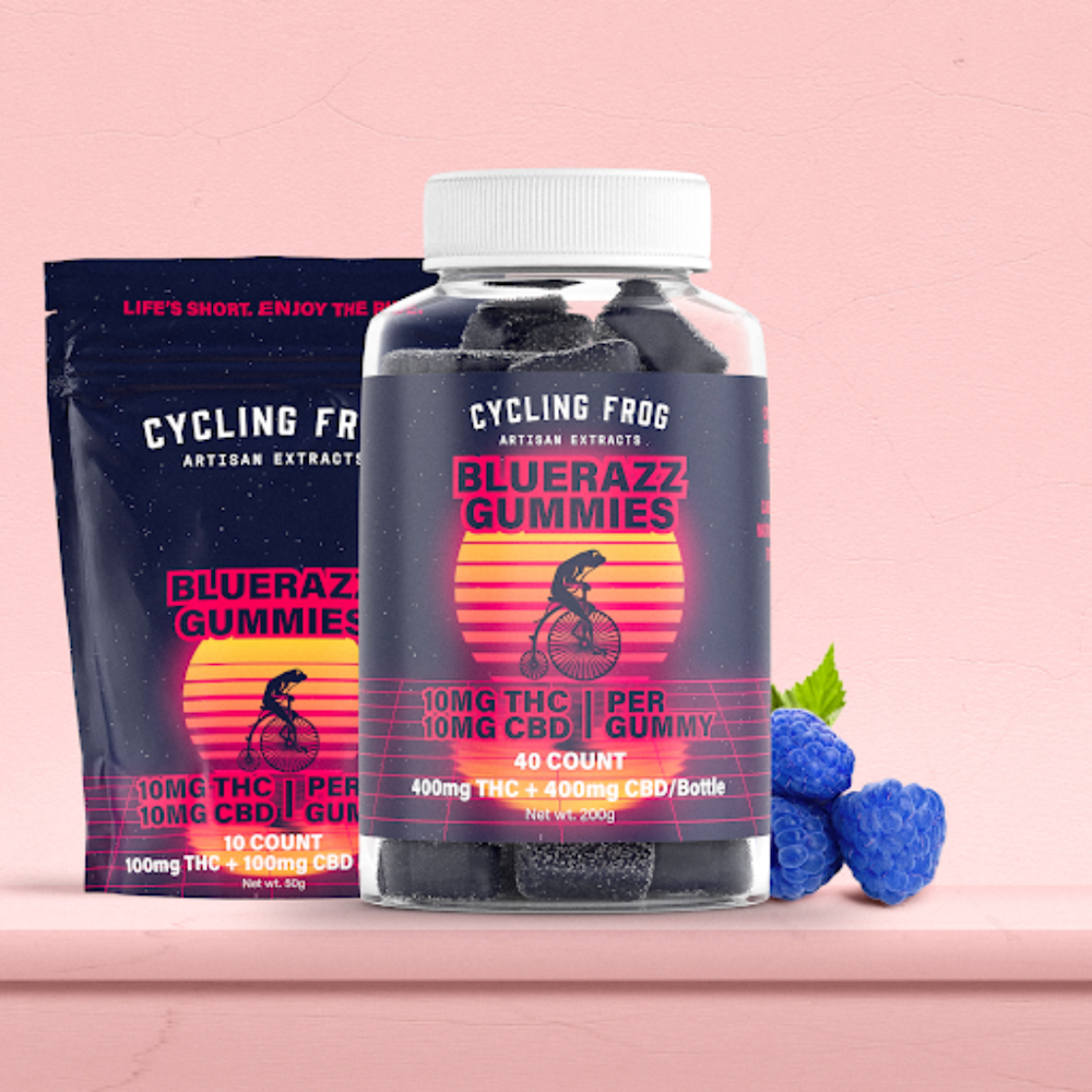 Cycling Frog BlueRazz Gummies, 10mg THC + 10mg CBD | Herb